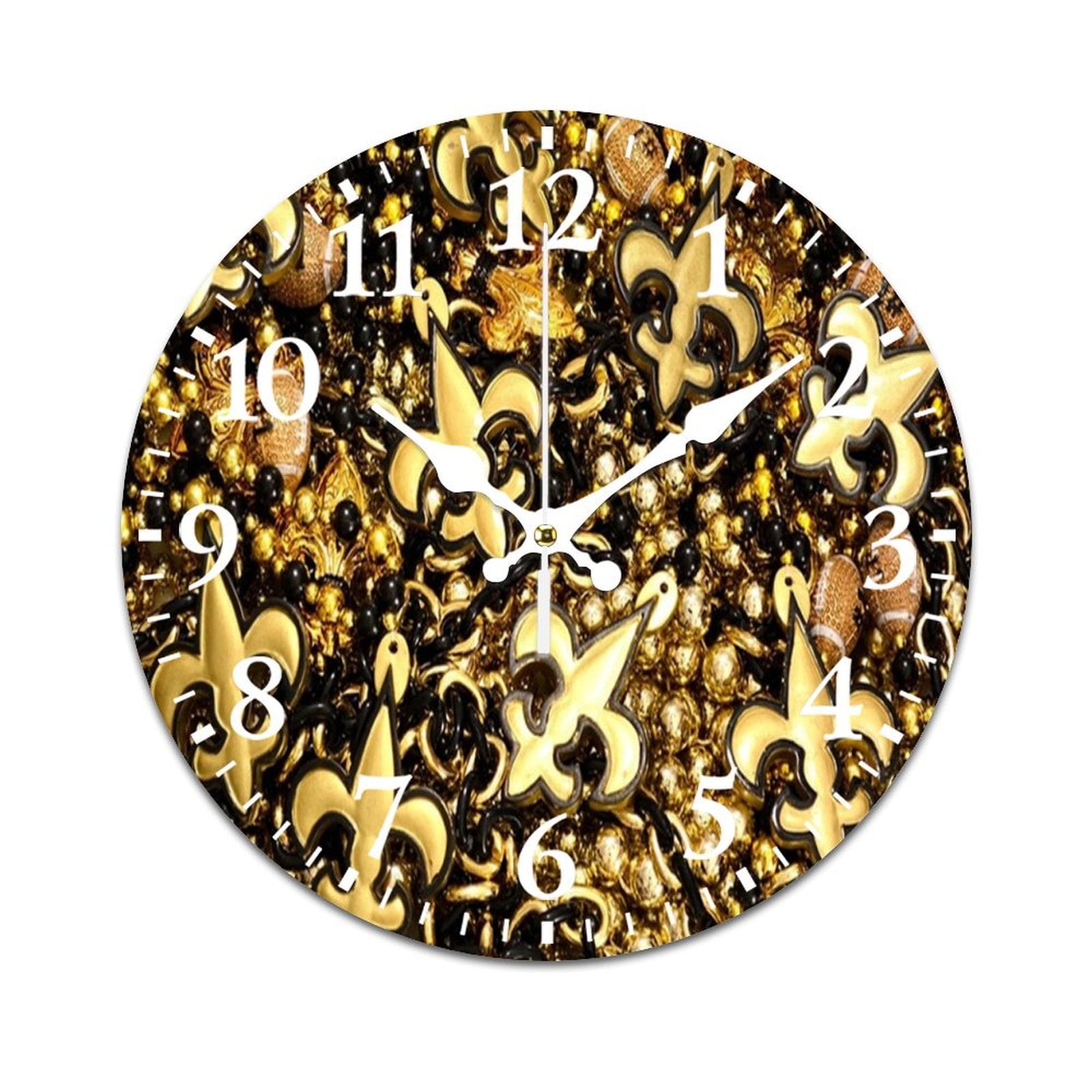 New Orleans Black And Gold Louisiana Fleur De Lis Beads Wall Clock ...