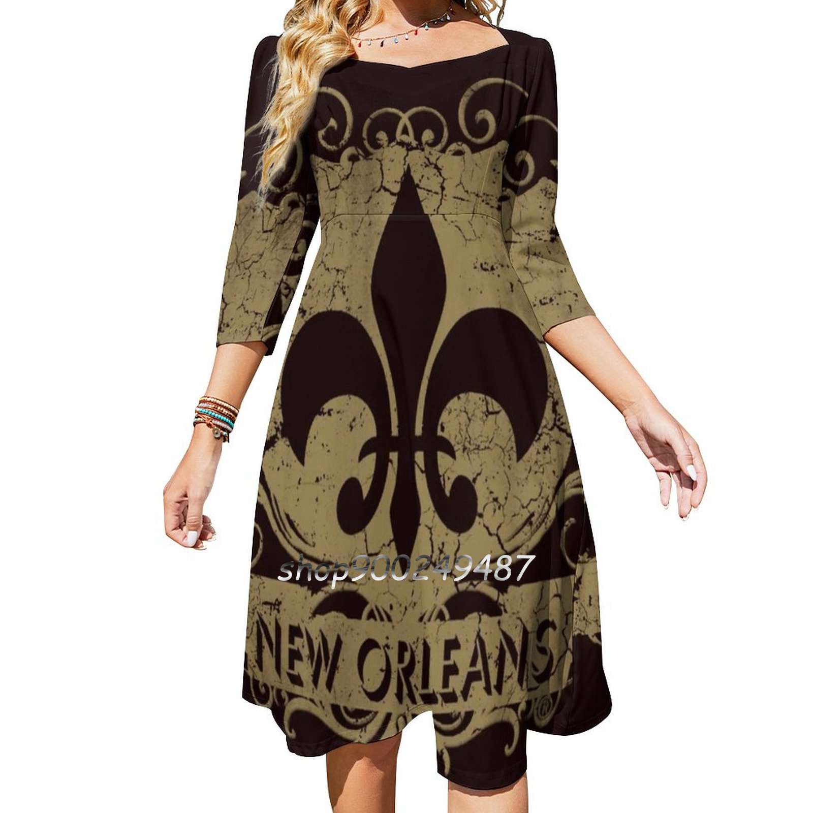 New Orleans Crest Fleur De Lis Louisiana Square Neck Dress New Plus ...