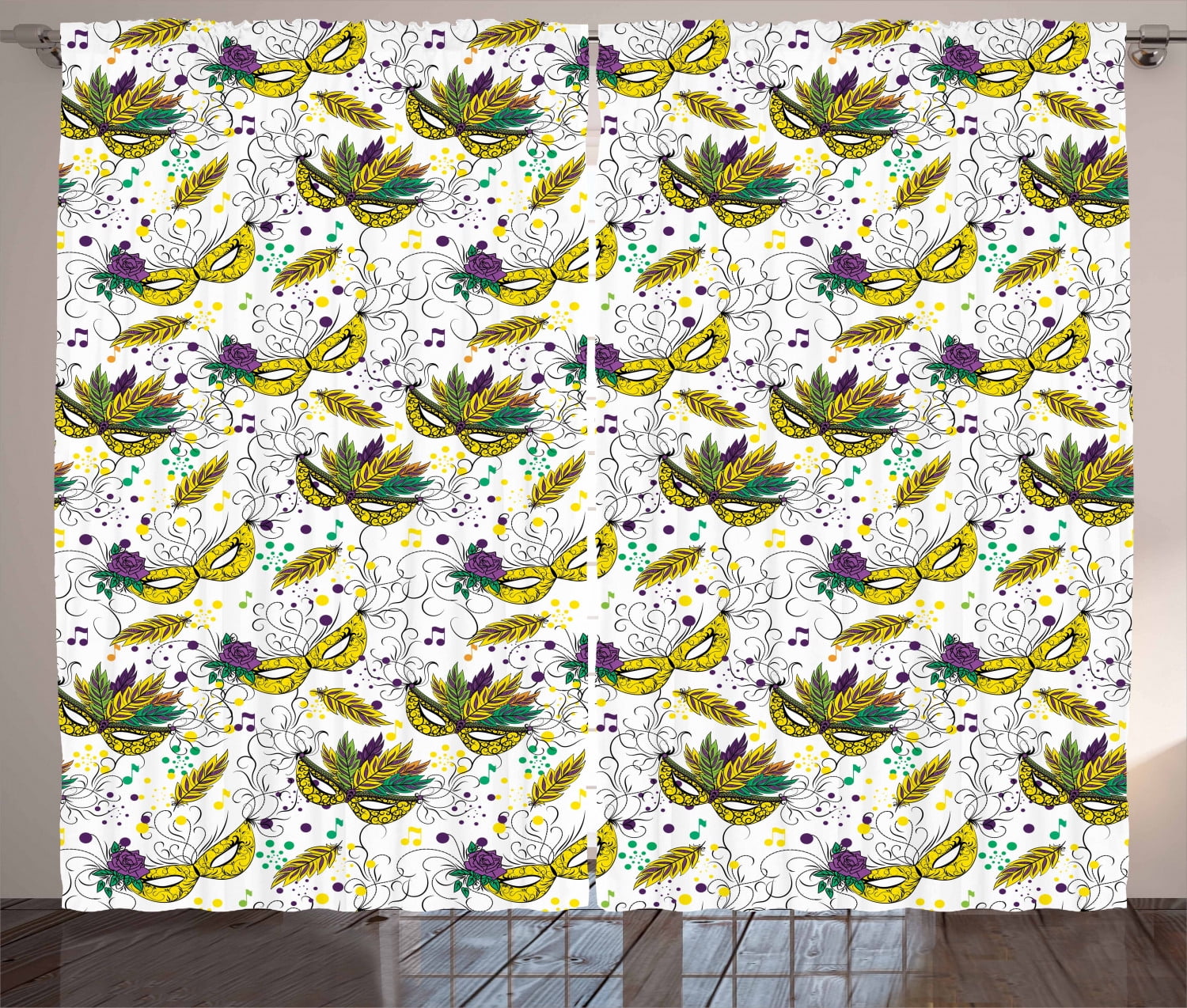 Ambesonne New Orleans Curtains 2 Panel Set, Harlequin, 108" x 96 ...