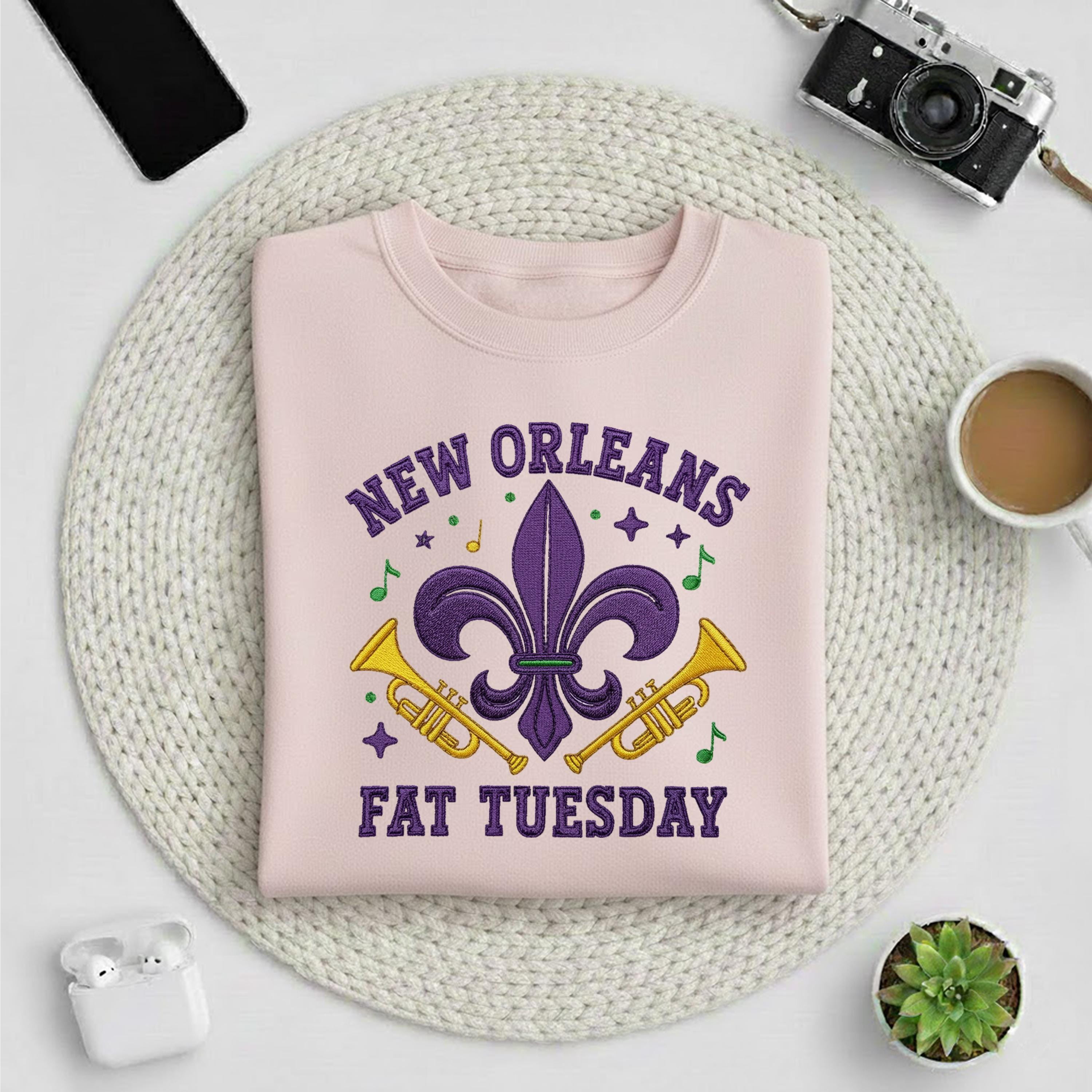 New Orleans Fat Tuesday Embroidered Sweatshirt, Mardi Gras Fleur De Lis ...