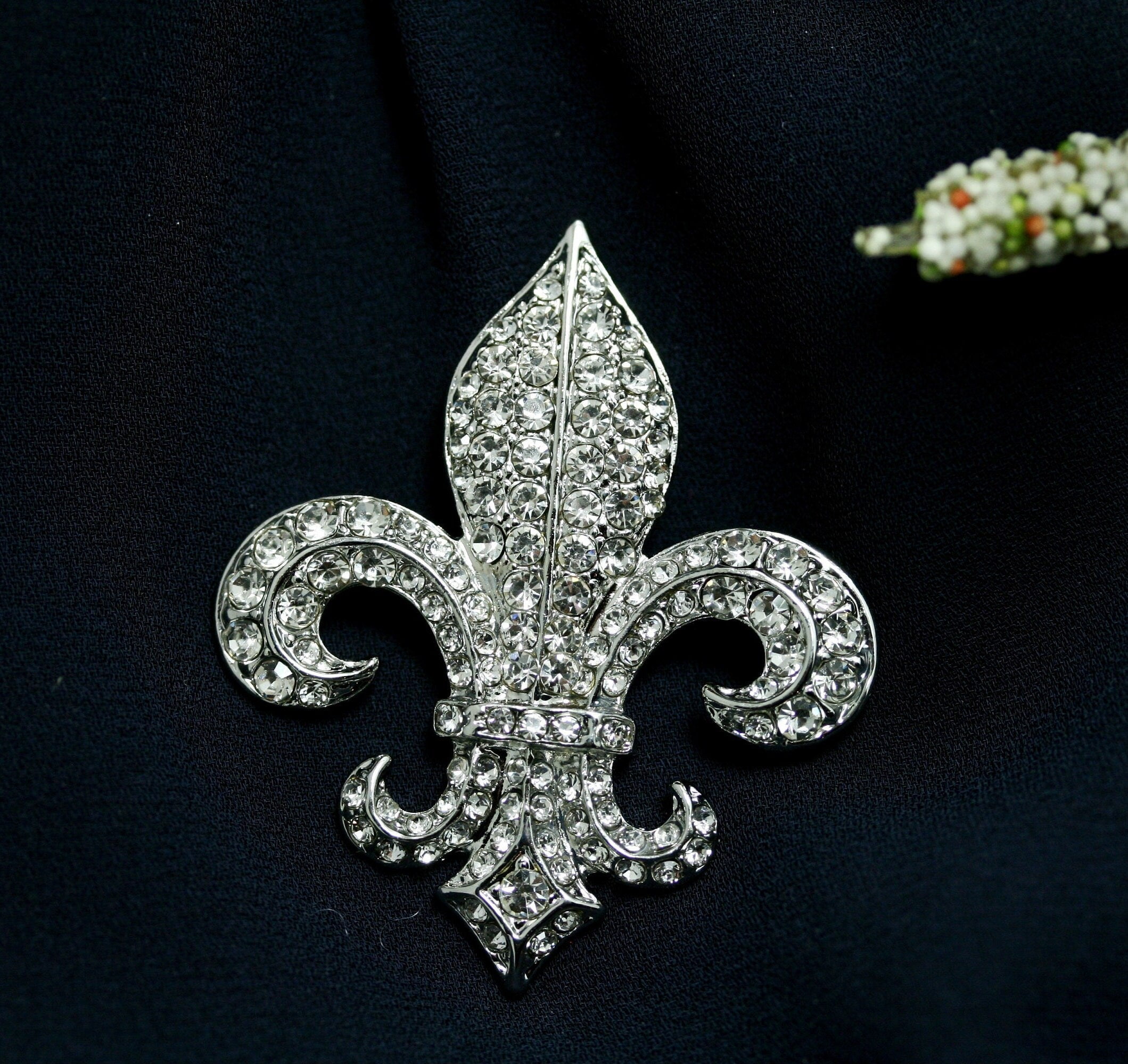 New Orleans Fleur De Lis Boutonniere Black Rhinestone Brooch, Pendant ...