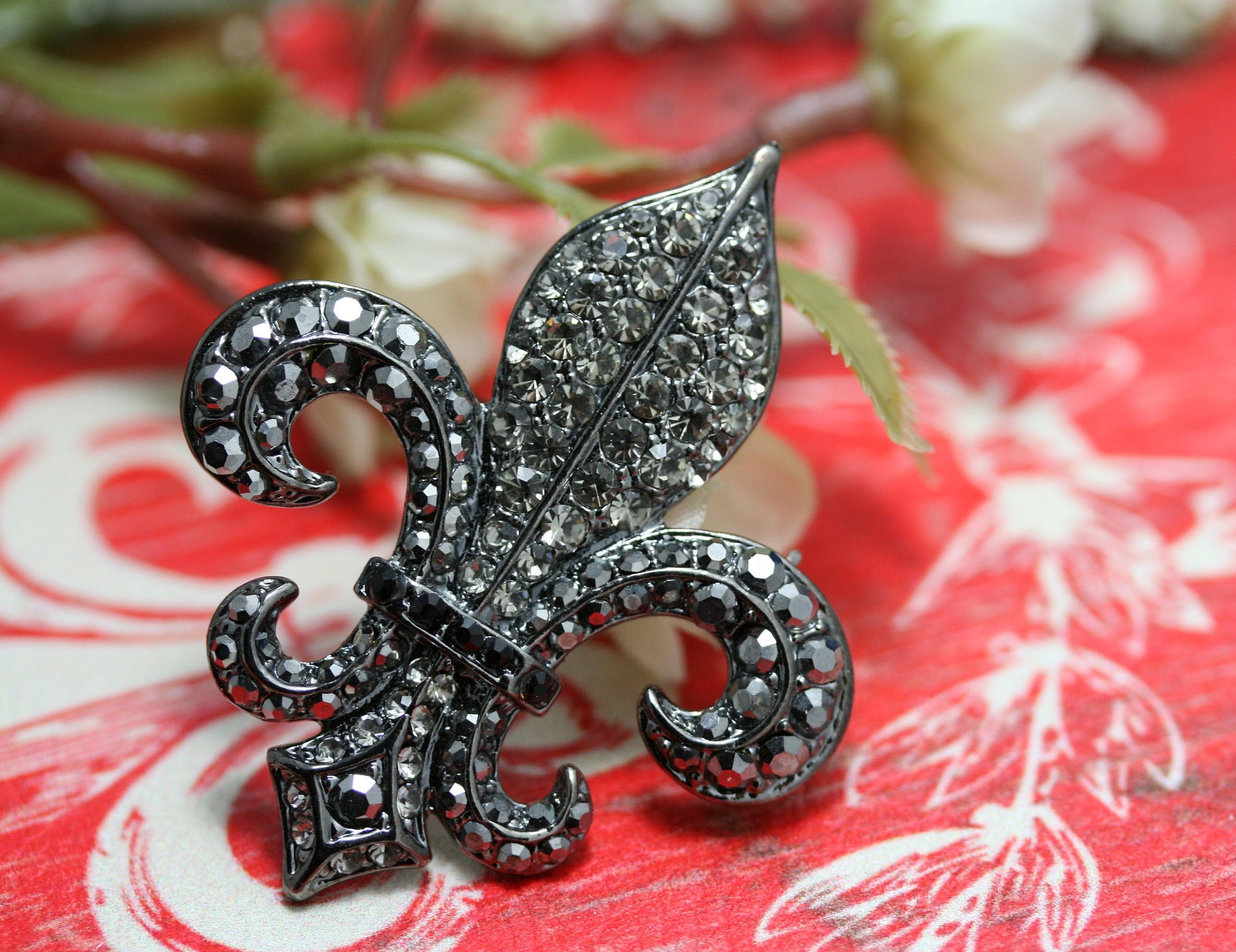 New Orleans Fleur De Lis Boutonniere Black Rhinestone Brooch, Pendant ...