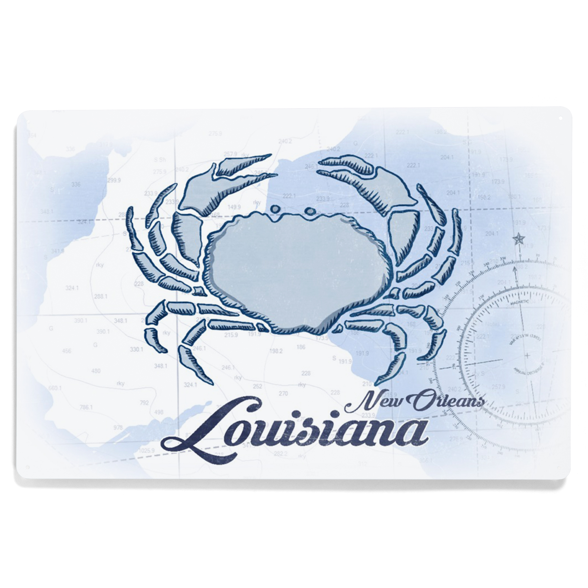 New Orleans, Louisiana, Crab, Blue, Coastal Icon (12x18 Aluminum Art ...