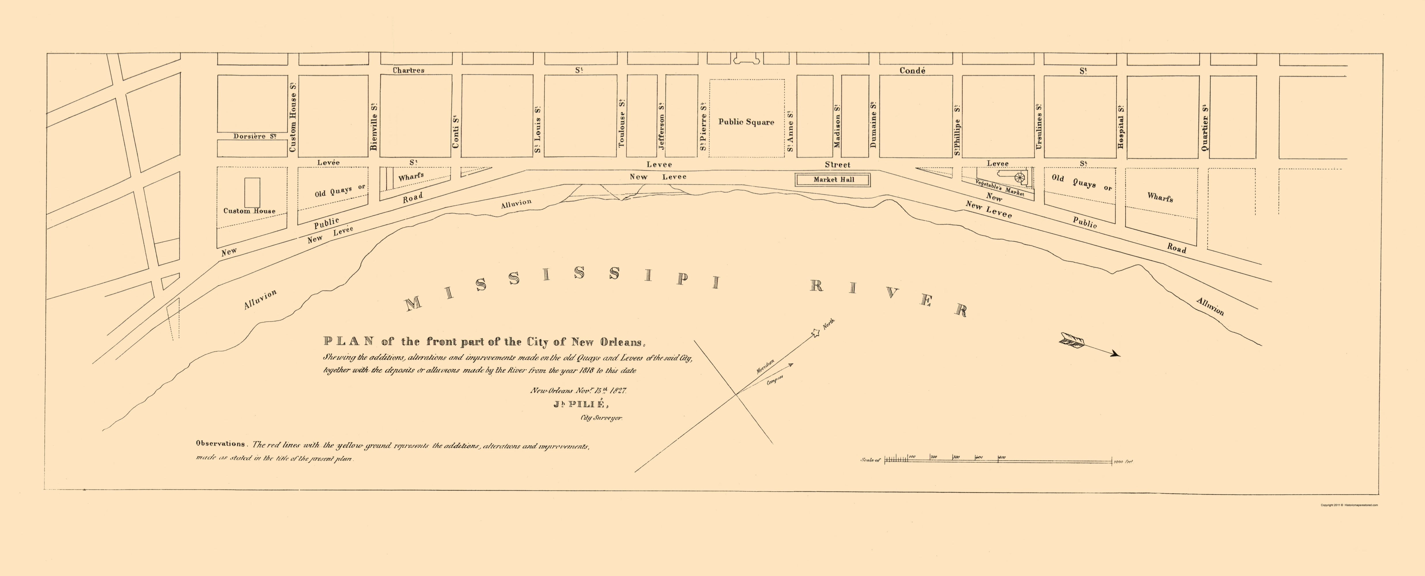 Historic City Map - New Orleans Louisiana Front Part - Pille 1827 - 23 ...