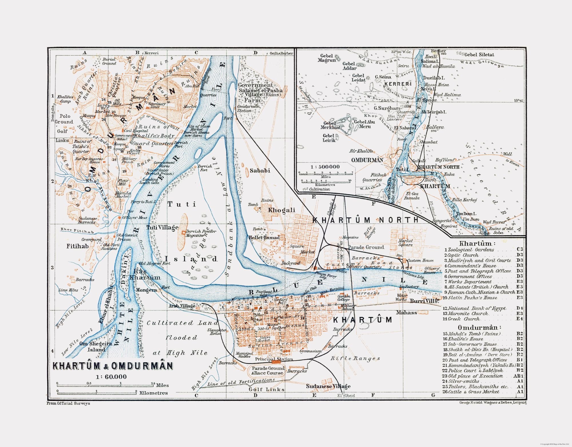 Historic Map - Khartoum Omdurman Sudan - Baedeker 1913 - 29.46 x 23 ...