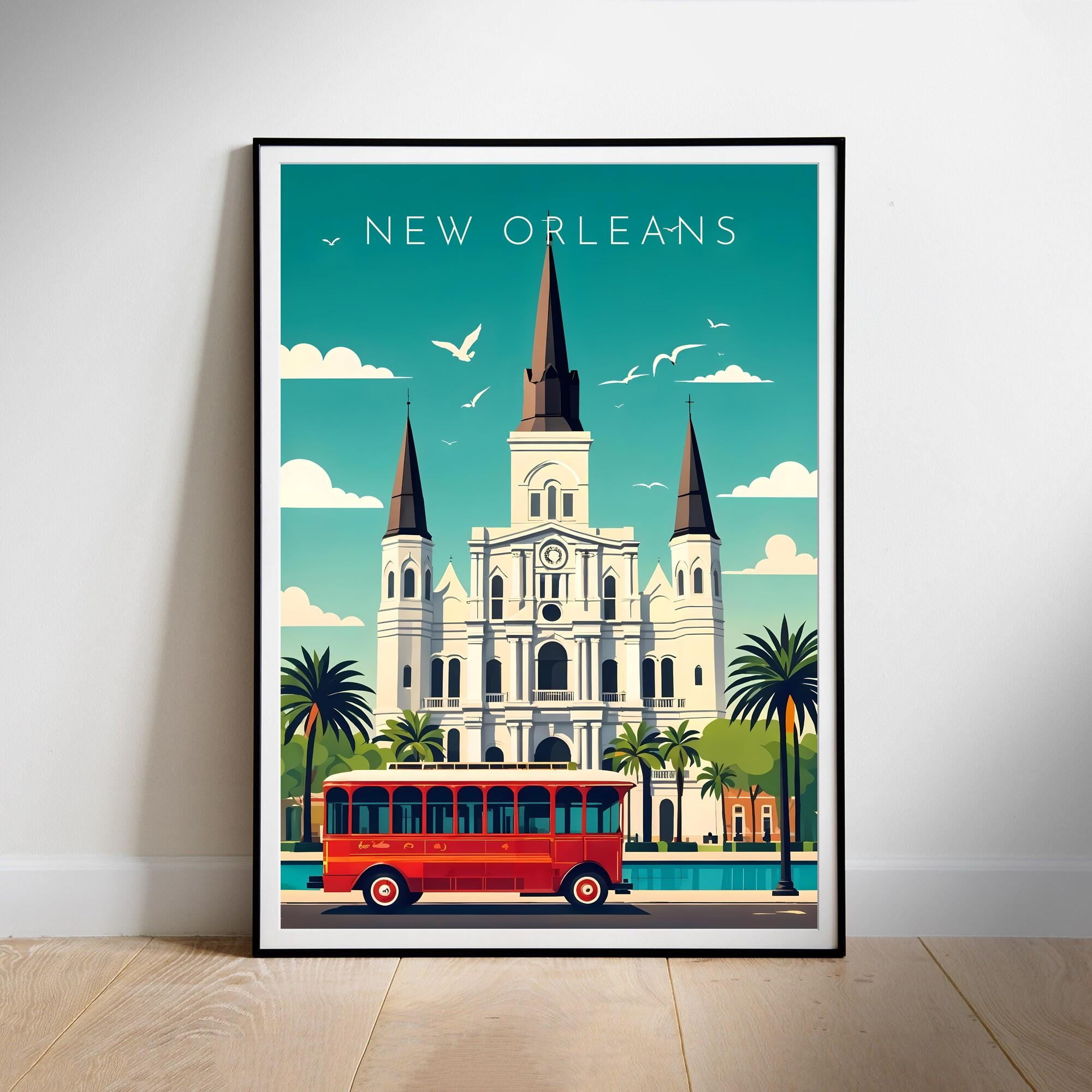 New Orleans Retro Poster – Printable Travel Wall Art, Instant Hanging ...