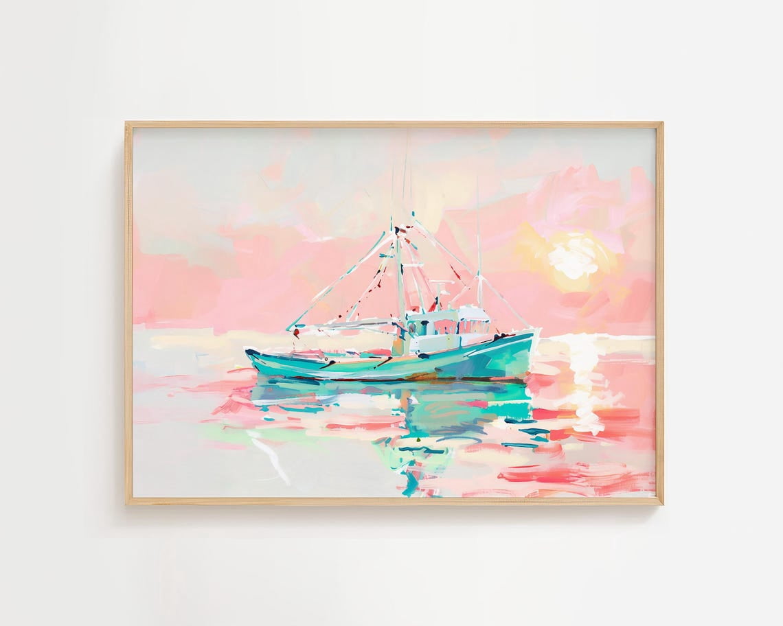 New Orleans Shrimp Boat Colorful Soft Pastel Artwork Nautical Seascape ...