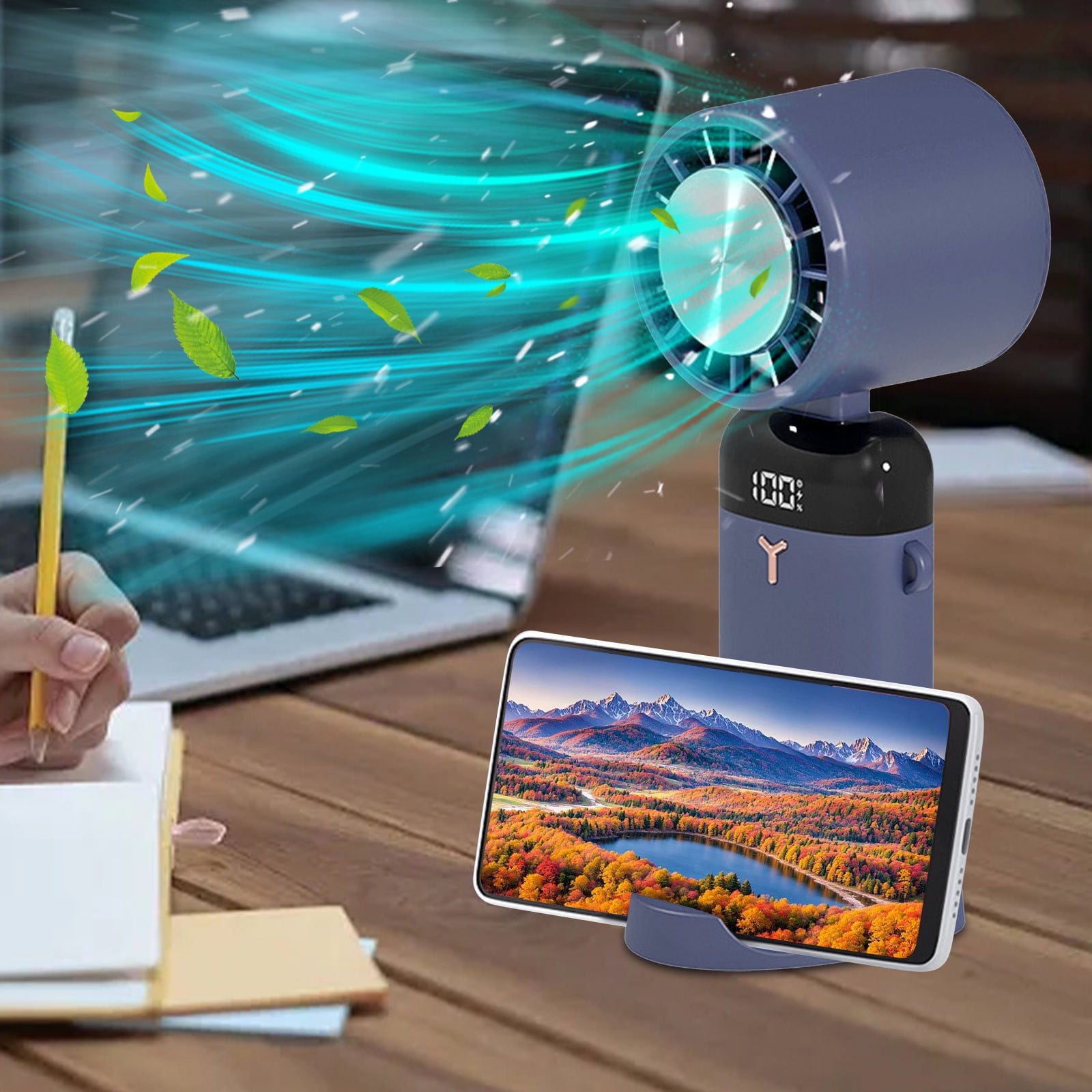 New Outdoor Handheld Fan Mini Folding With Digital Display Silent ...