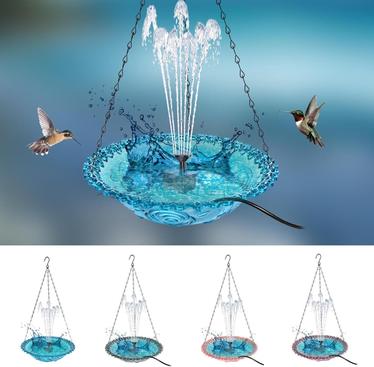 New Outdoor Solar Powered Hummingbird Water Fountain, Pretty Garden ...