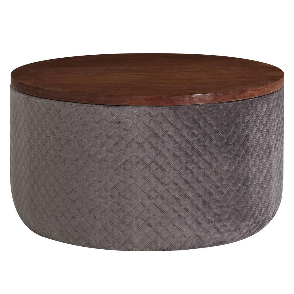 New Pacific Direct Essen Velvet Round Storage Coffee Table, Walnut ...
