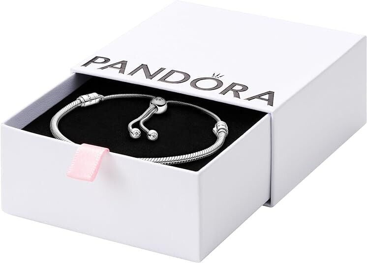 New Pandora Silver 925 Moments Pavé Star Snake Chain Slider Charm ...