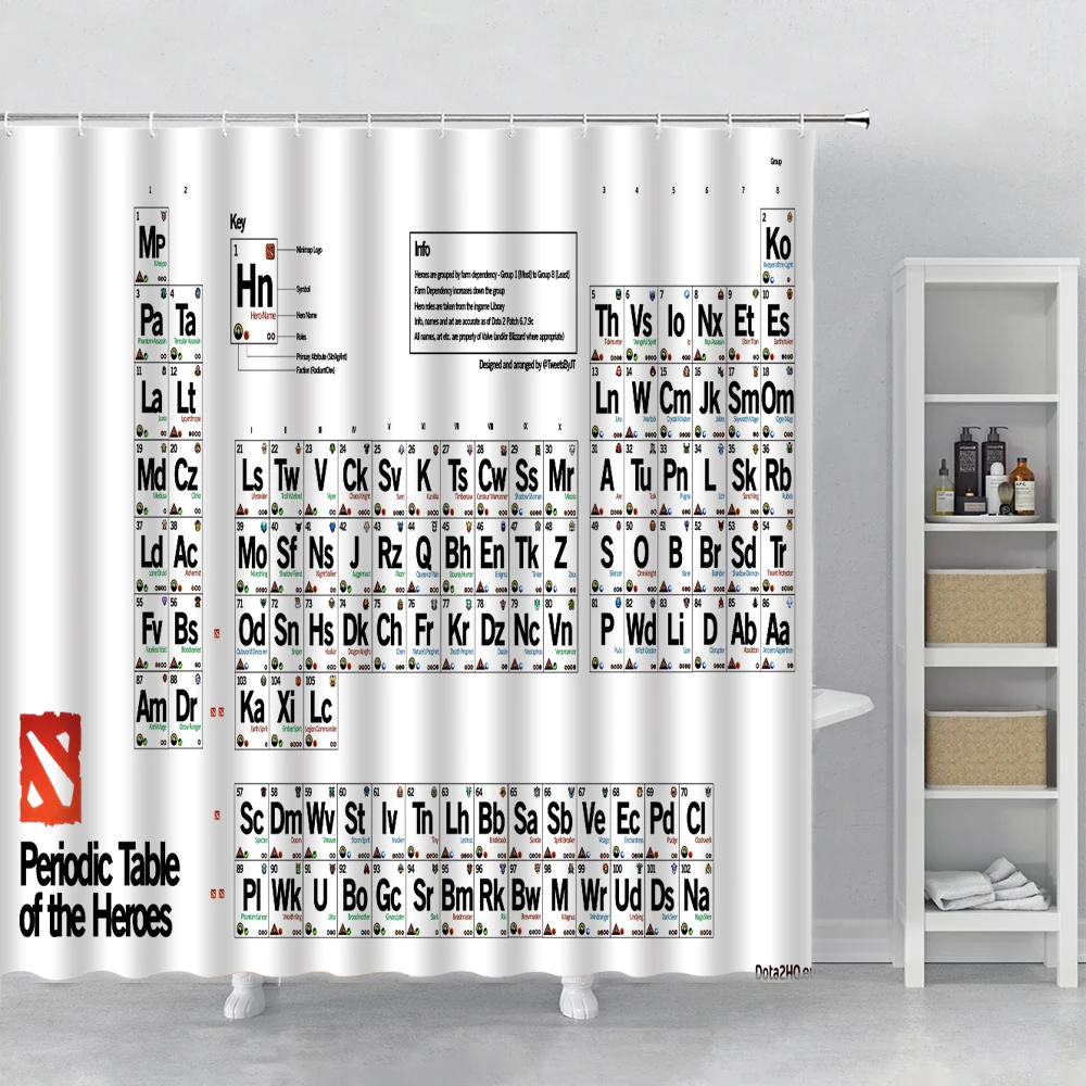 New Periodic Table of Bathroom Curtains Set 3D Fabric Hook Print Shower ...