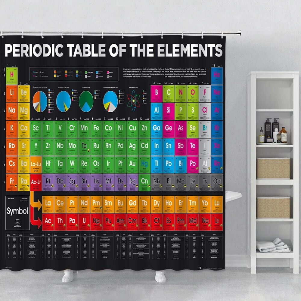 New Periodic Table of Bathroom Curtains Set 3D Fabric Hook Print Shower ...