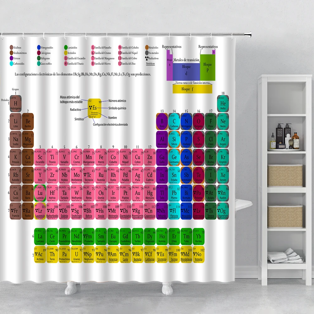 New Periodic Table of Bathroom Curtains Set 3D Fabric Hook Print Shower ...