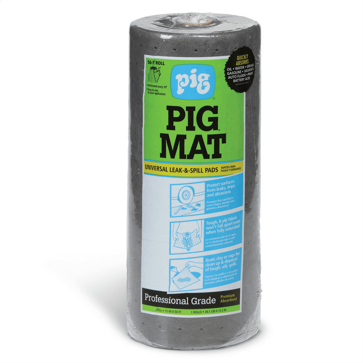 New Pig Universal Light-Weight Oil Spill Absorbent Mat Roll, Work-Ready ...