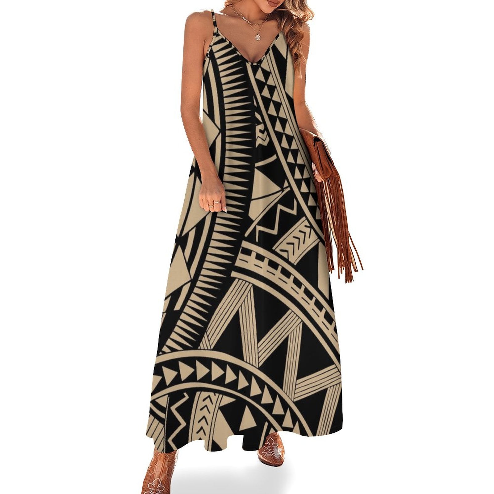 New Polynesian samoan tattoo black tan design Sleeveless Dress Dance ...