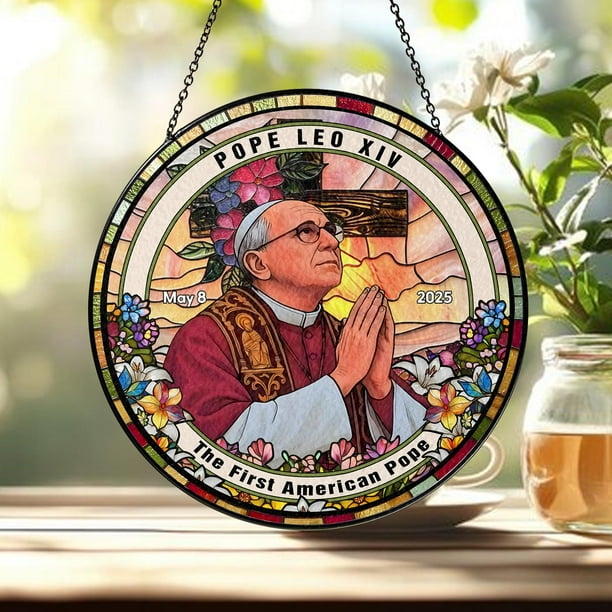 New Pope Leo XIV American Pope Stained Glass Suncatcher, Catholic ...