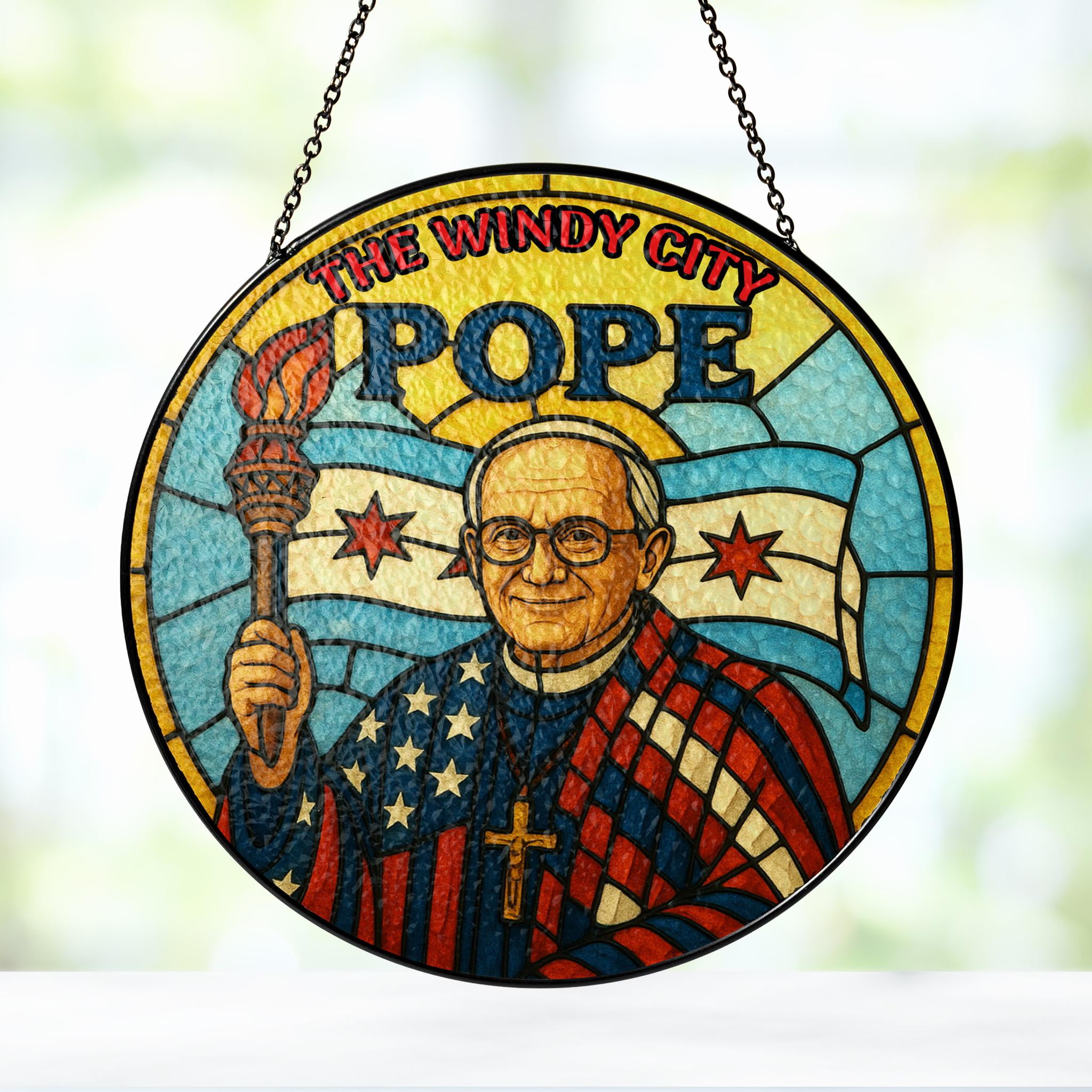 New Pope Leo XIV Stained Glass Suncatcher, Christian Home Decor ...