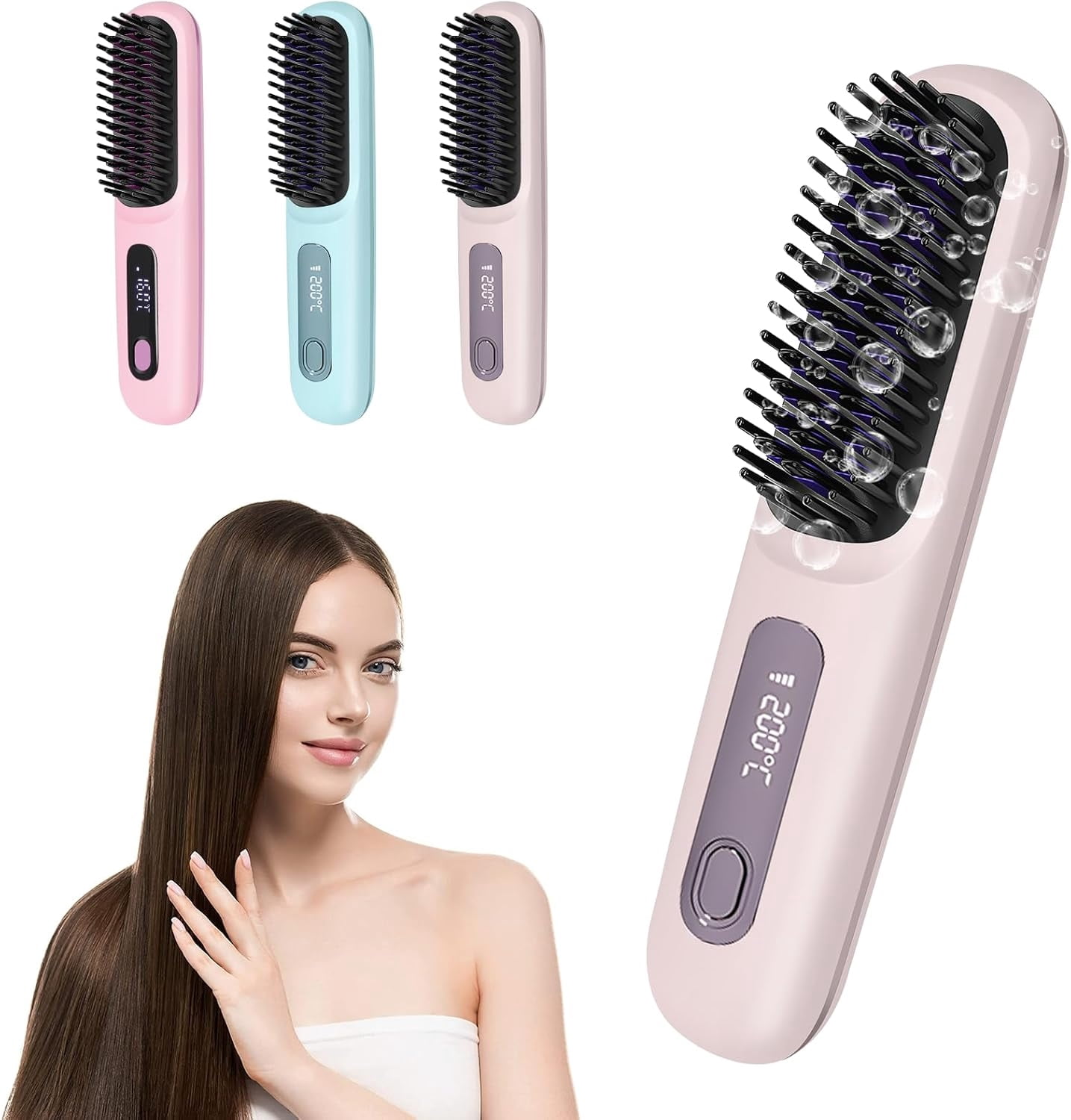 New Portable Straightener Cordless Hair Straightener Brush,Upgrade Hair ...