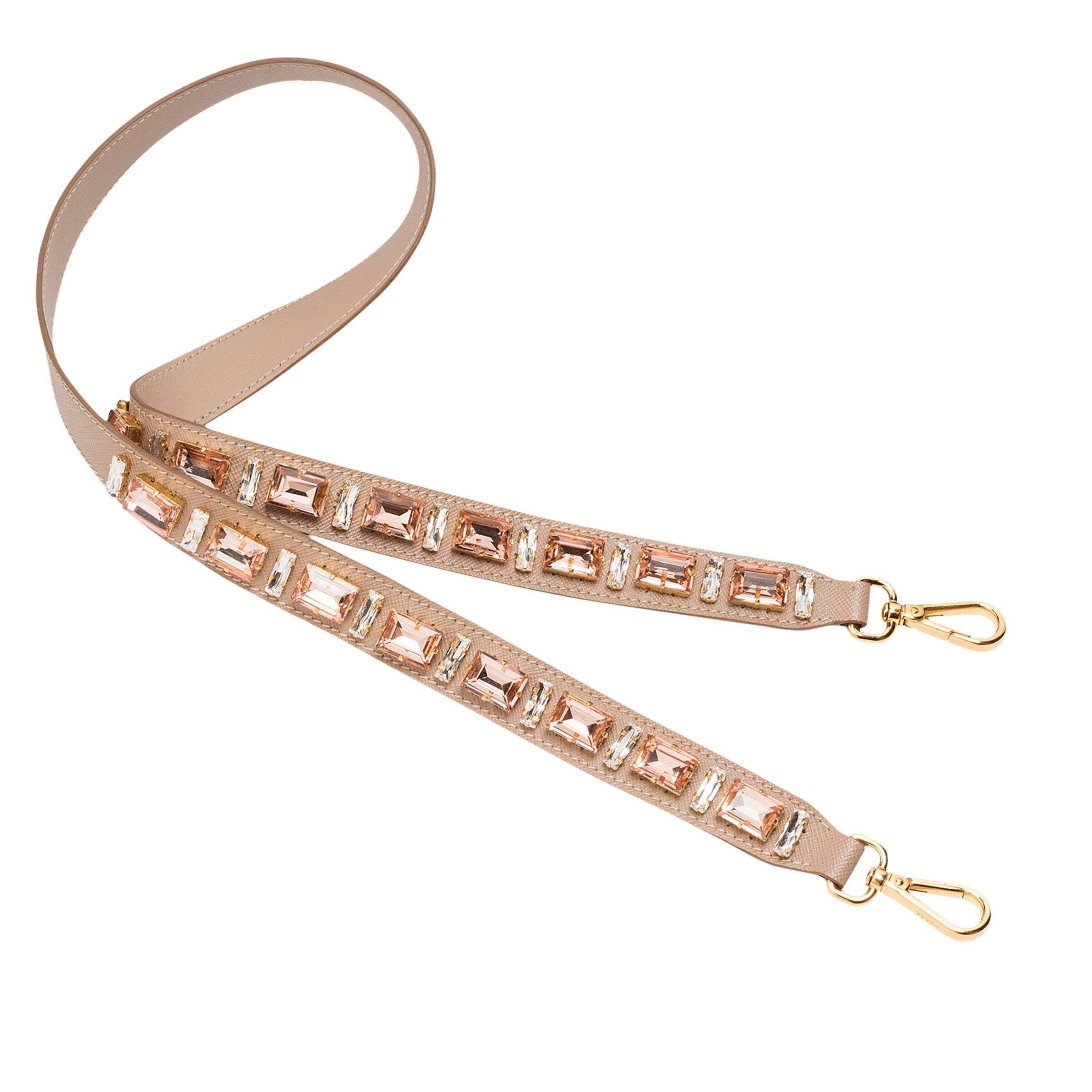 New Prada Leather Saffiano Crystal Women's Blush Pink Purse Strap ...