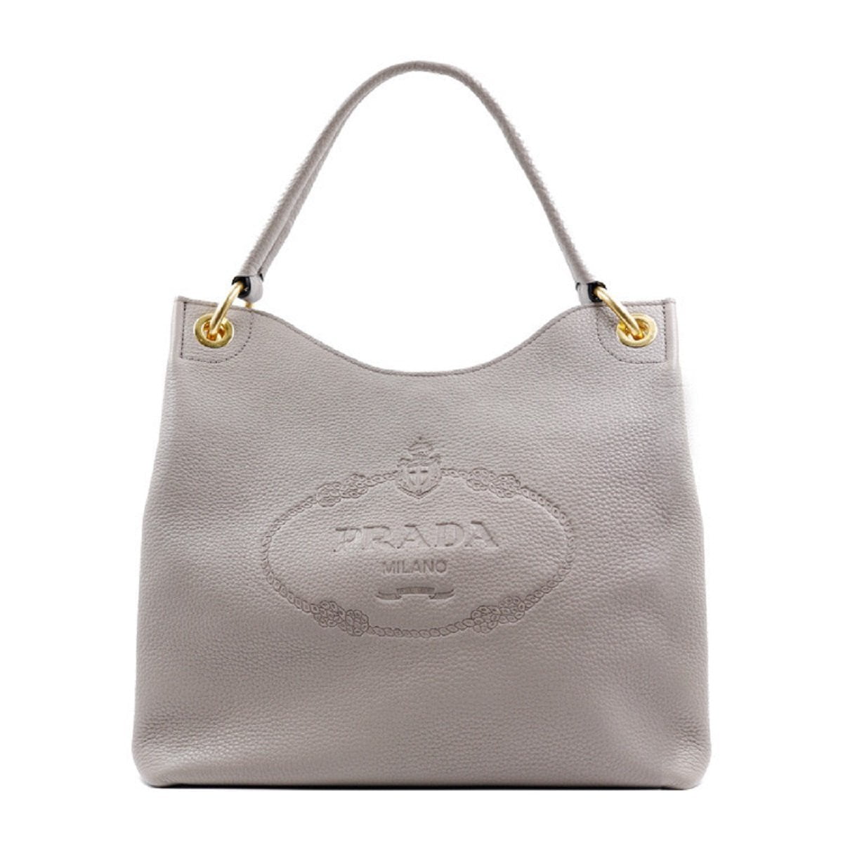 Prada Vitello Phenix Leather Hobo Tote Bag Argilla Grey Embossed Logo ...