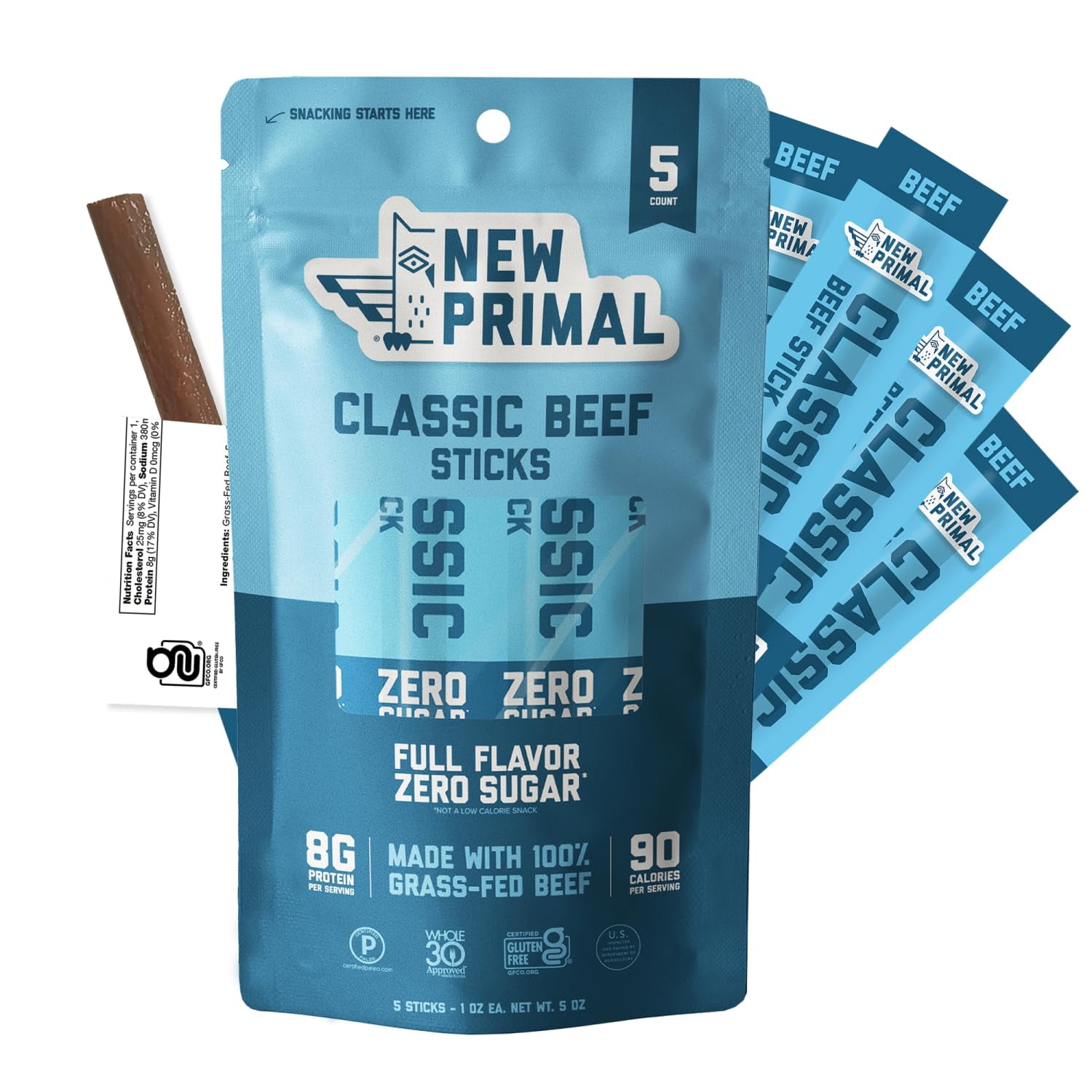 The New Primal Grass BCF26 Fed Beef Sticks, Keto, Gluten Free Healthy ...