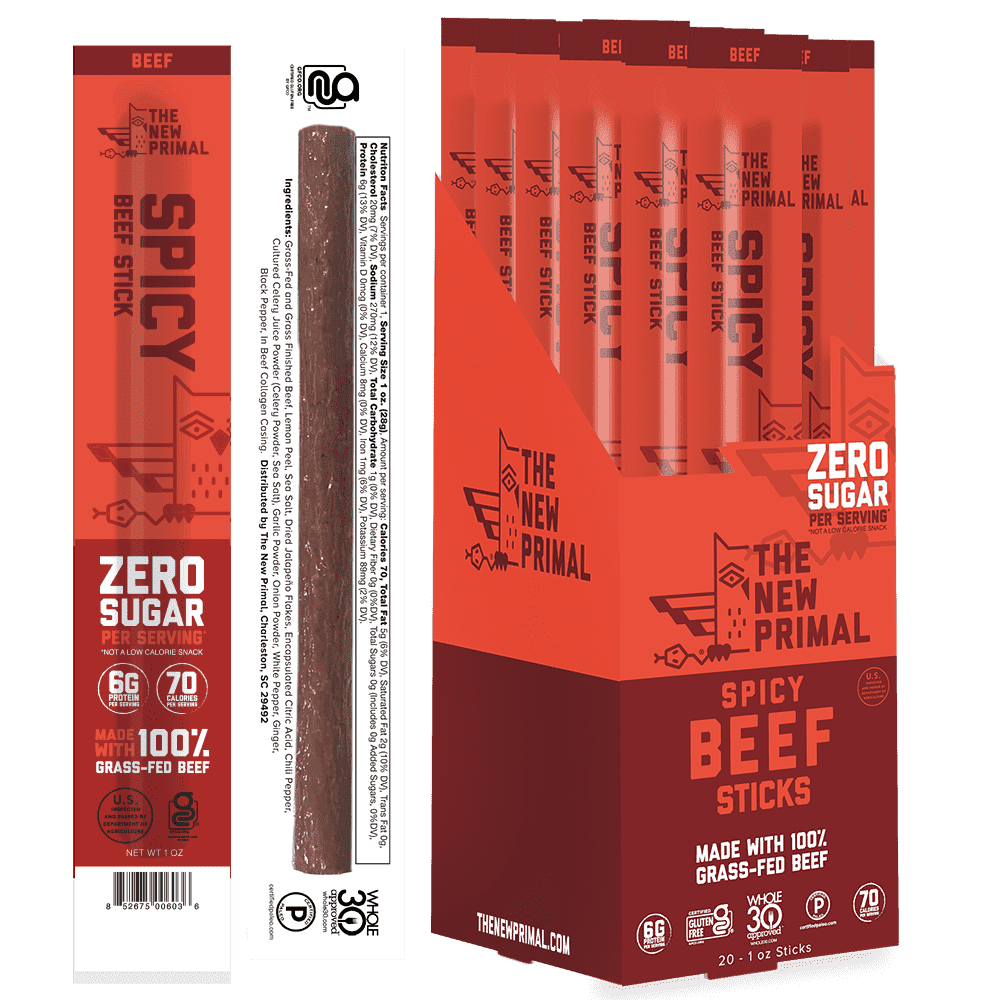 The New Primal Grass-Fed Beef Sticks, Keto & Gluten Free Healthy Snacks ...