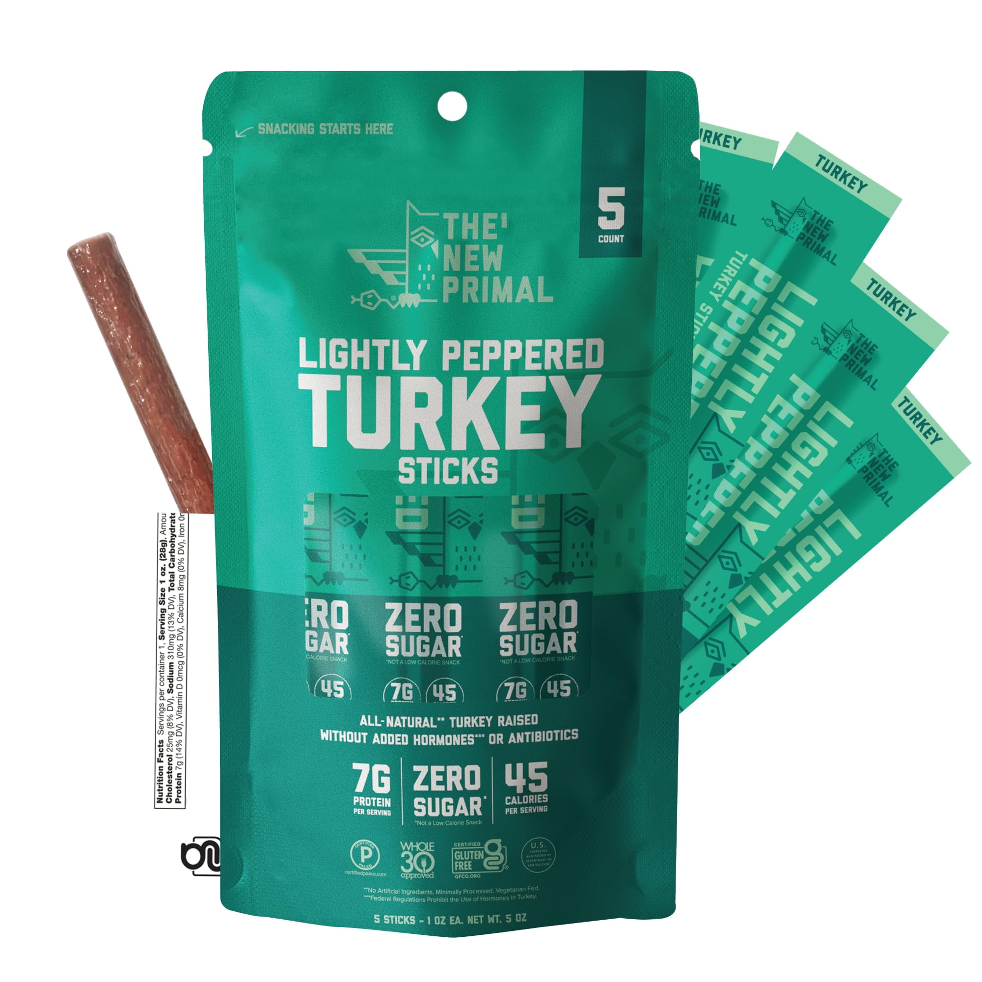 The New Primal Lightly Peppered Turkey Sticks, Keto & Gluten Free ...