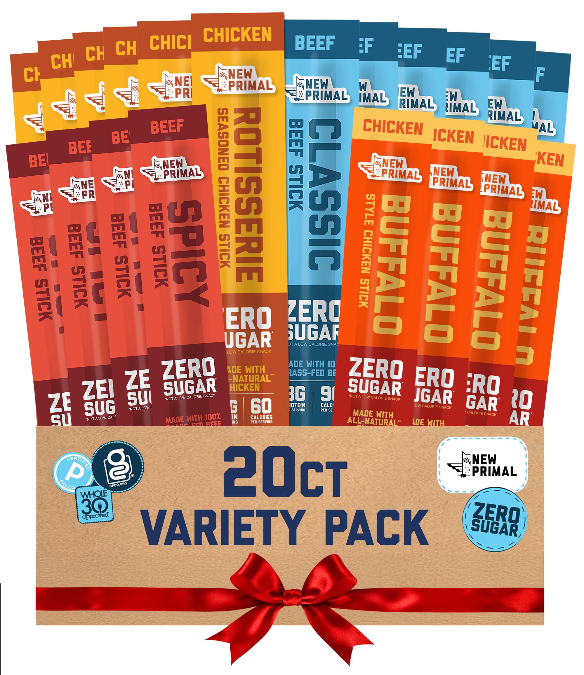 New Primal Meat Sticks Sampler, Grass Fed Beef, All Natural Chicken ...