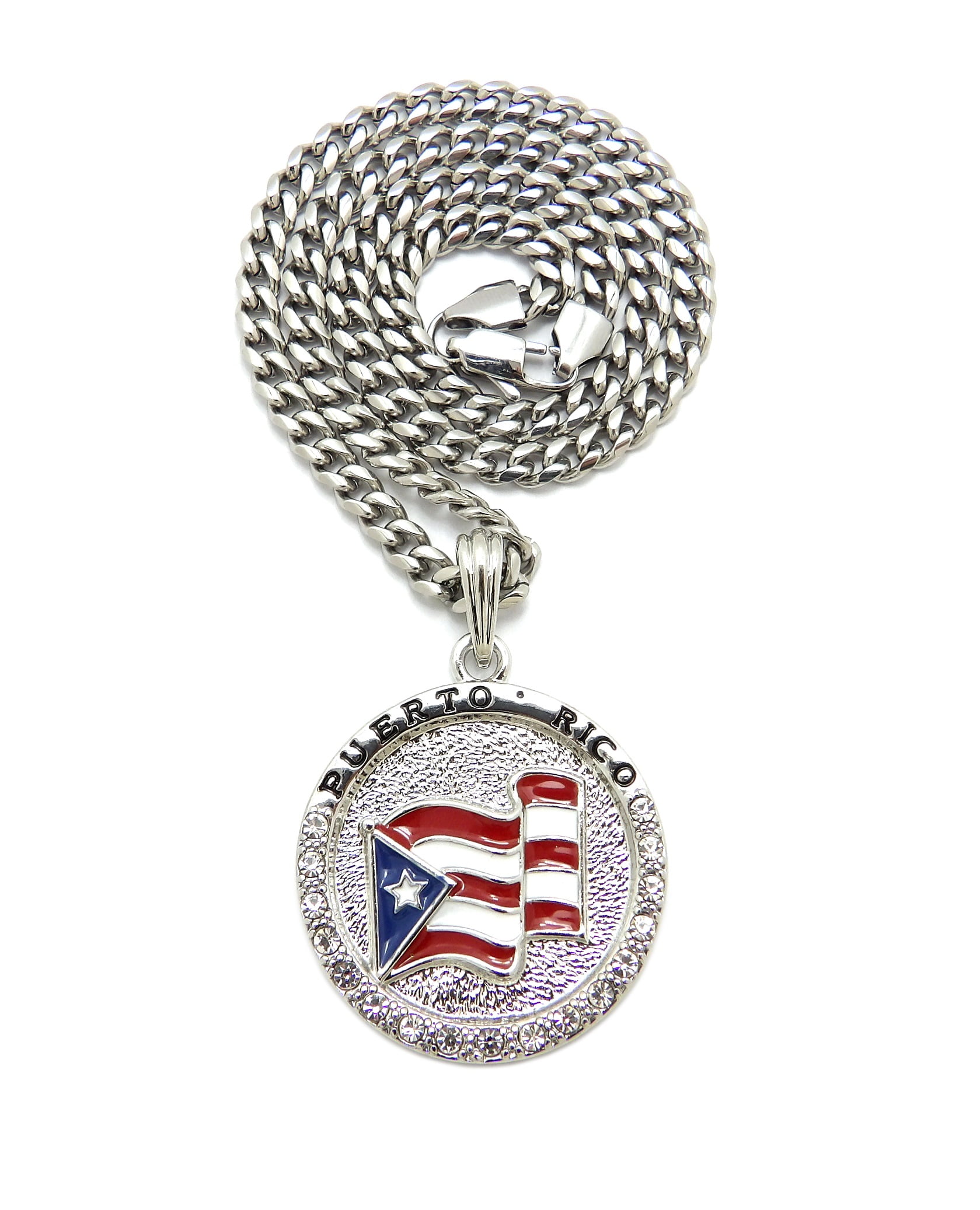 New Puerto Rico Pendant 5mm/18",20",24",30" Stainless Steel Cuban Chain ...