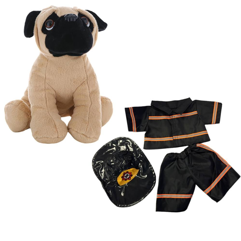 New Pugsley the Pug With 16 Inch Black Firefighter Outfit – Fearless ...