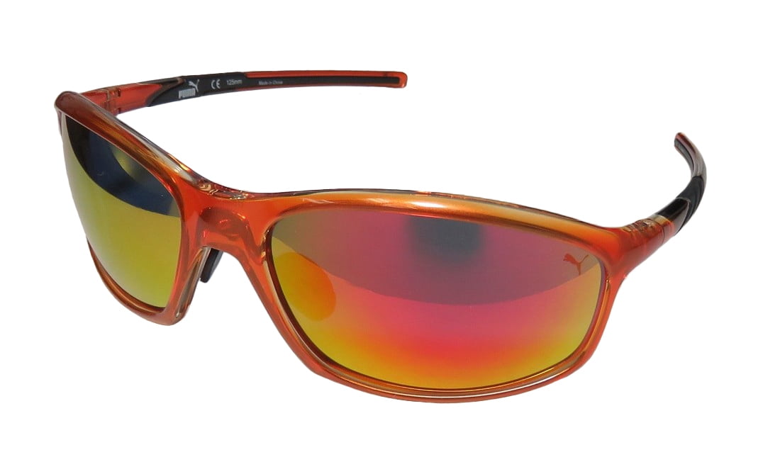 New Puma 15194 Mens Wrap Full-Rim Mirrored Orange / Black 100% UV UVB ...