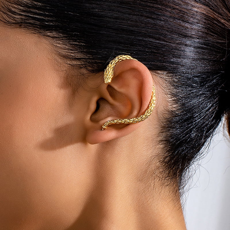 New Punk Twining Snake Shape 14K Yellow Gold Earrings Drop For Men and ...