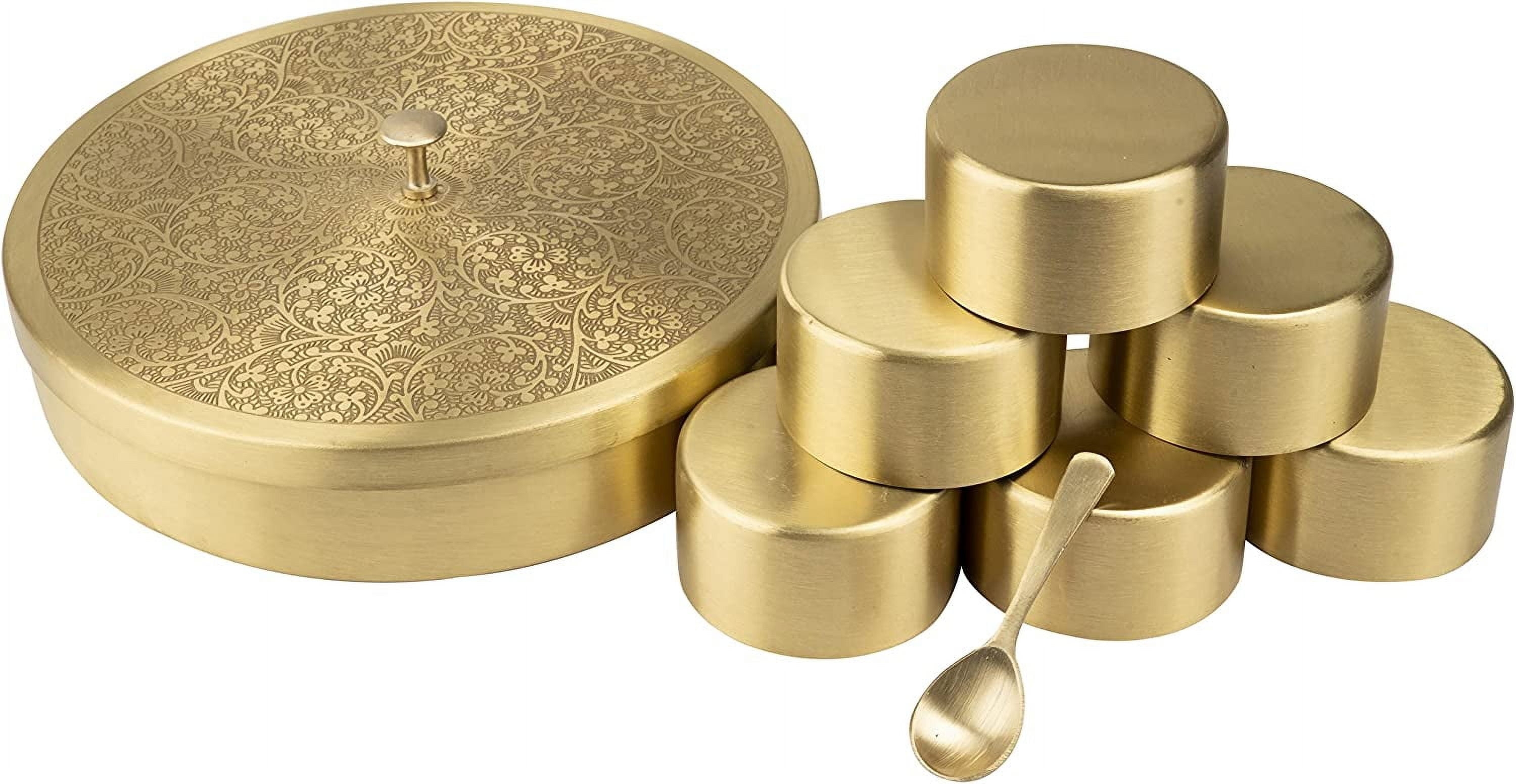 New Pure Brass Masala Box Set with Spoon Container 90 ML-Food Spice ...