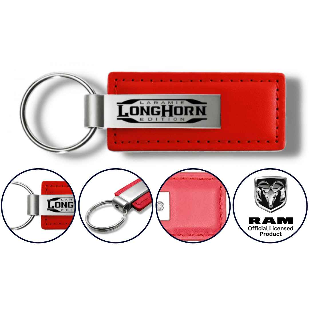 New! RAM Longhorn Laramie Red Leather Key Fob Logo Key Chain Official ...