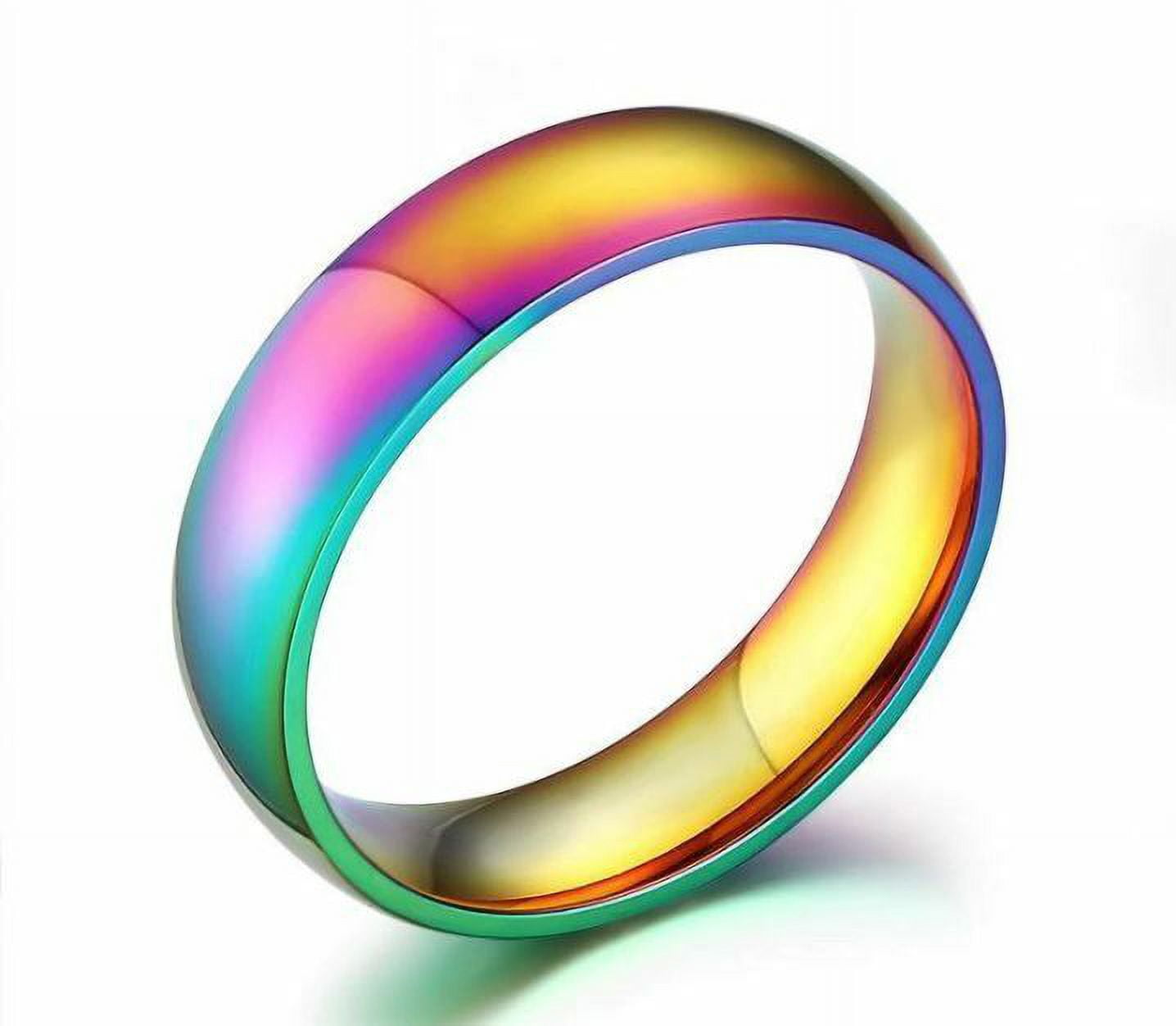 New Rainbow Colorful Rings Cute Stainless Steel Wedding Band Gay Pride ...