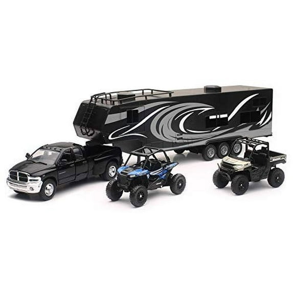 New Ray Die-cast Pickup Truck with Toy Hauler and 2 Polaris Vehicles ...