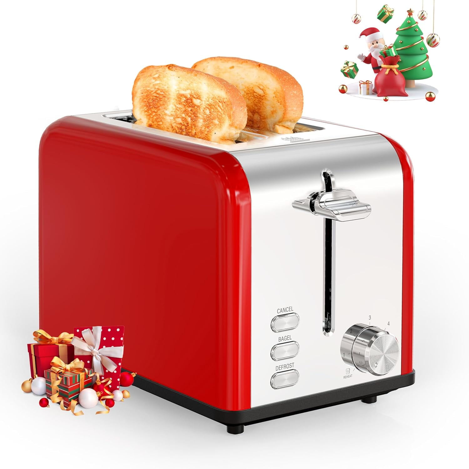 New Red Compact Oven Stainless Steel Toaster with 2 Slice Capacity ...