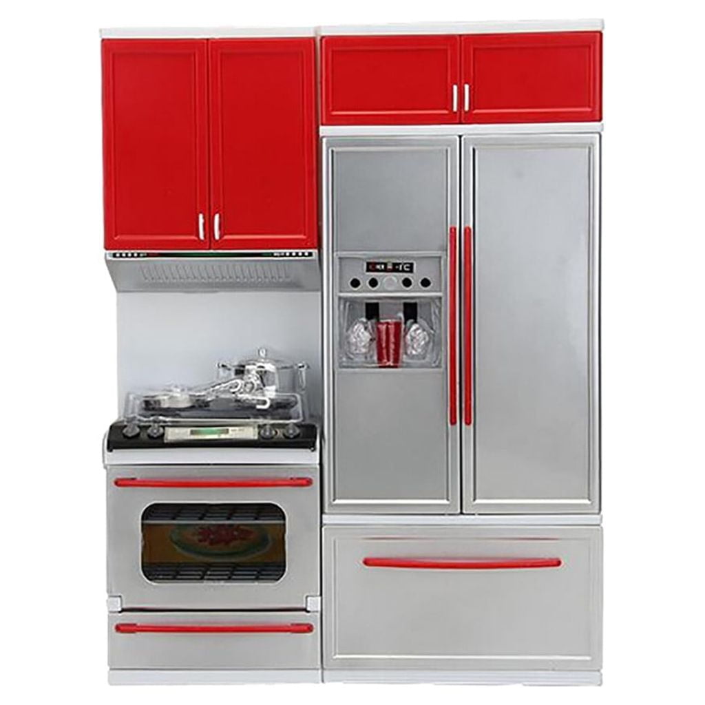 New Red Mini Kitchen Pretend Play Cooking Set Cabinet Stove Girls Toy ...