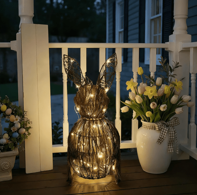 New Release, 20'' Lit Rattan Easter Bunny Topiary - Handmade Rattan ...