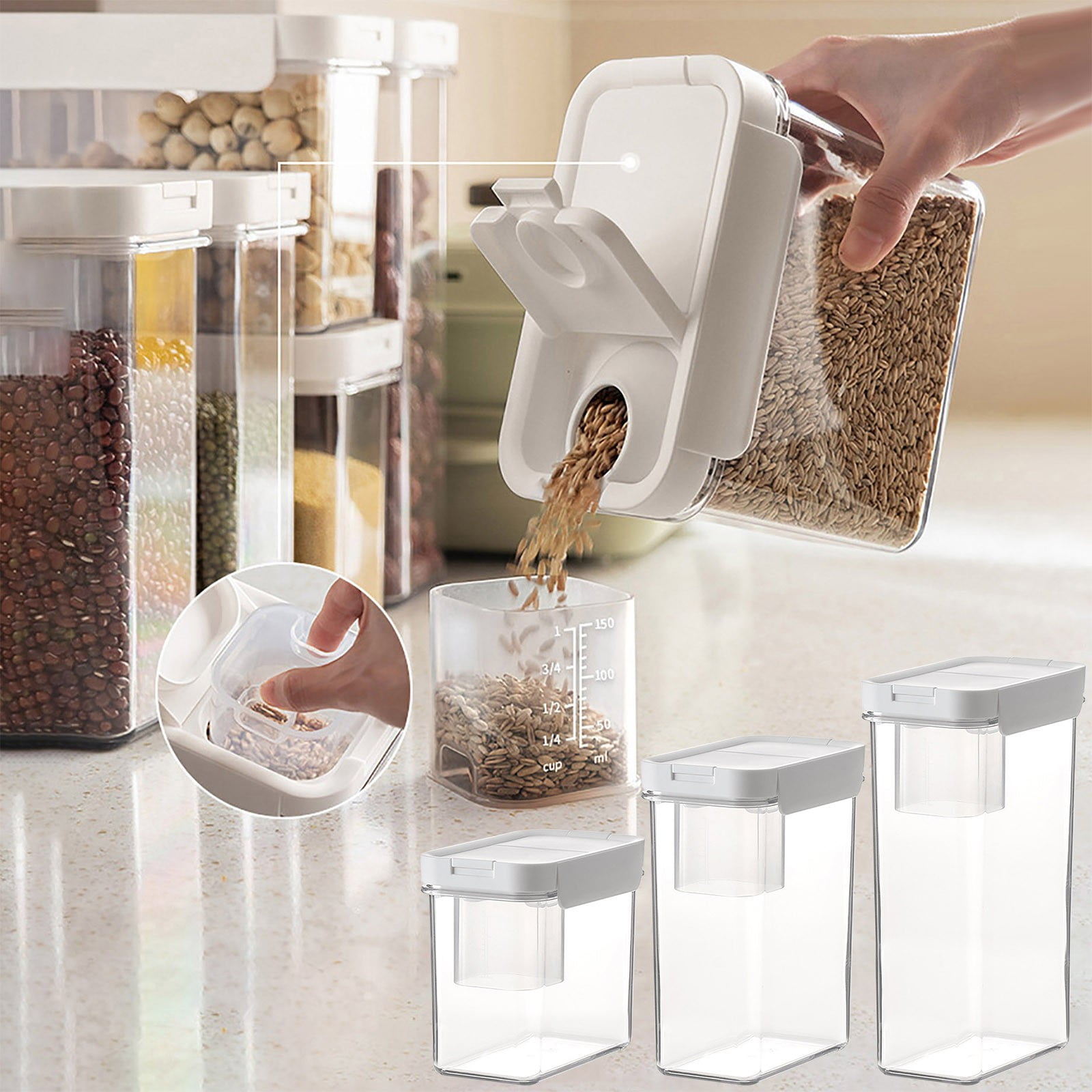 New Release, Airtight Food Storage, Clear Plastic Canisters, 3 Size Lids, Easy Lock, Pantry ...