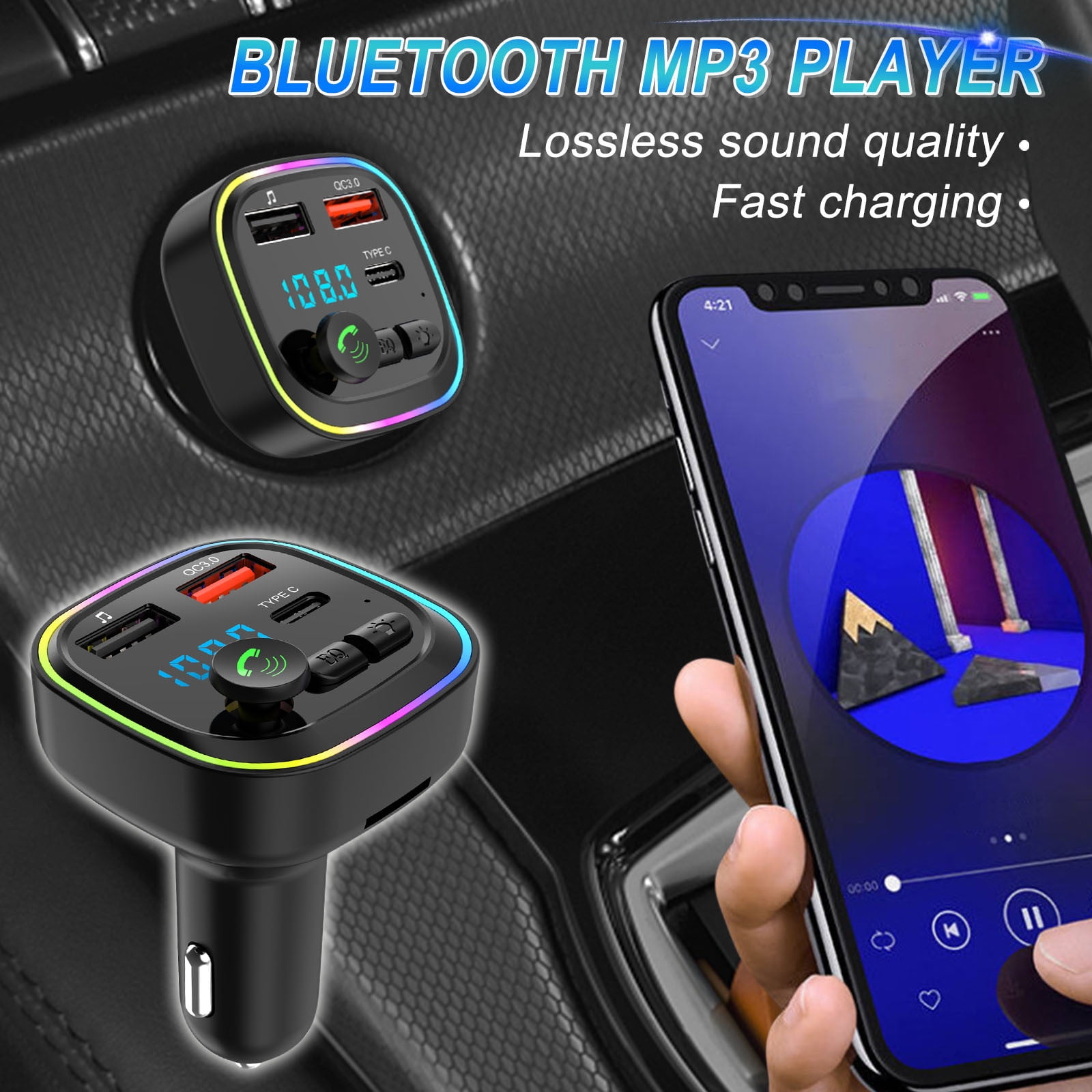 New Release, Bluetooth 5.0 Car Audio Transmitter, Hands-Free FM ...