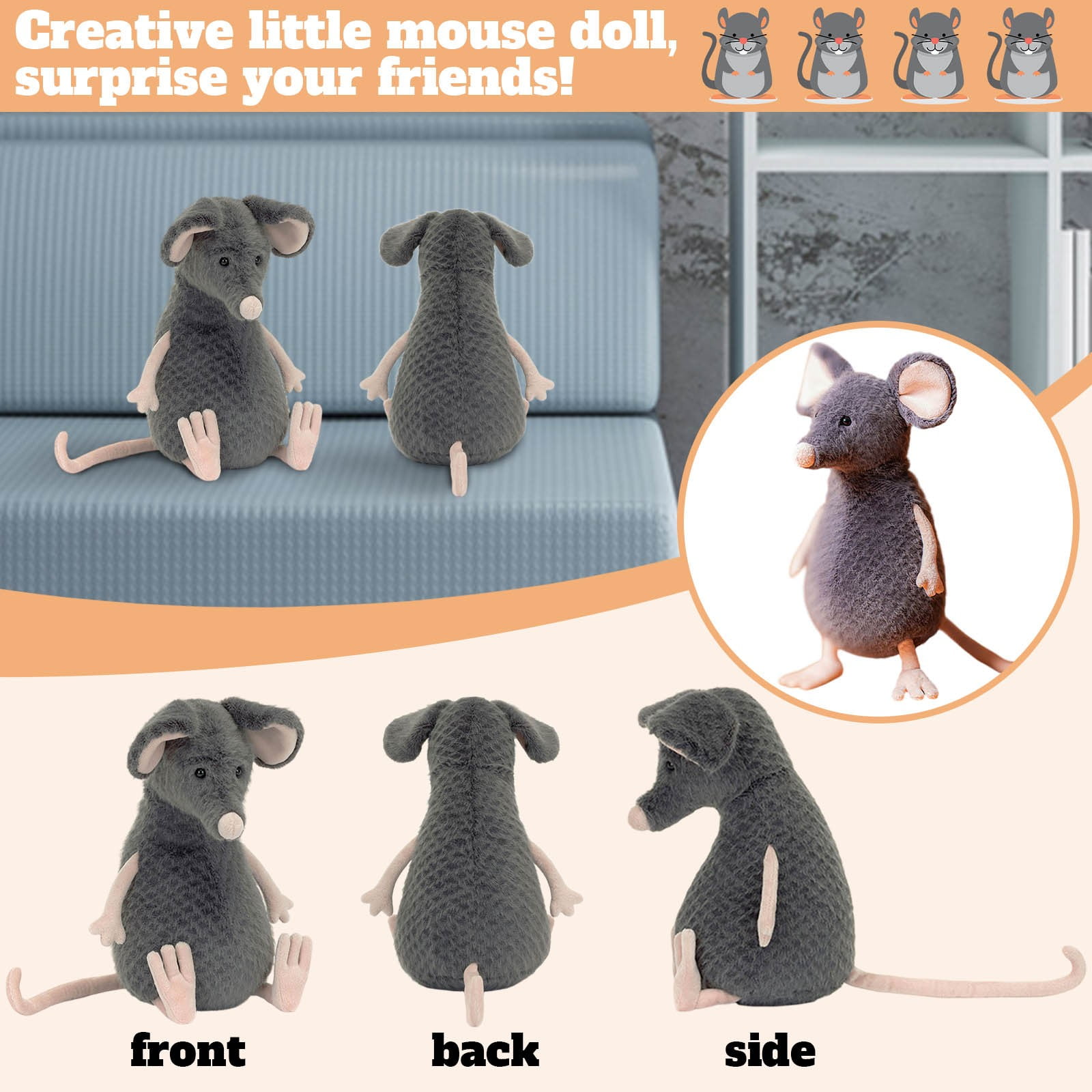 Pet Plush Toy Realistic Black Rat Plush Toy - 12.6 Inch Lifelike ...