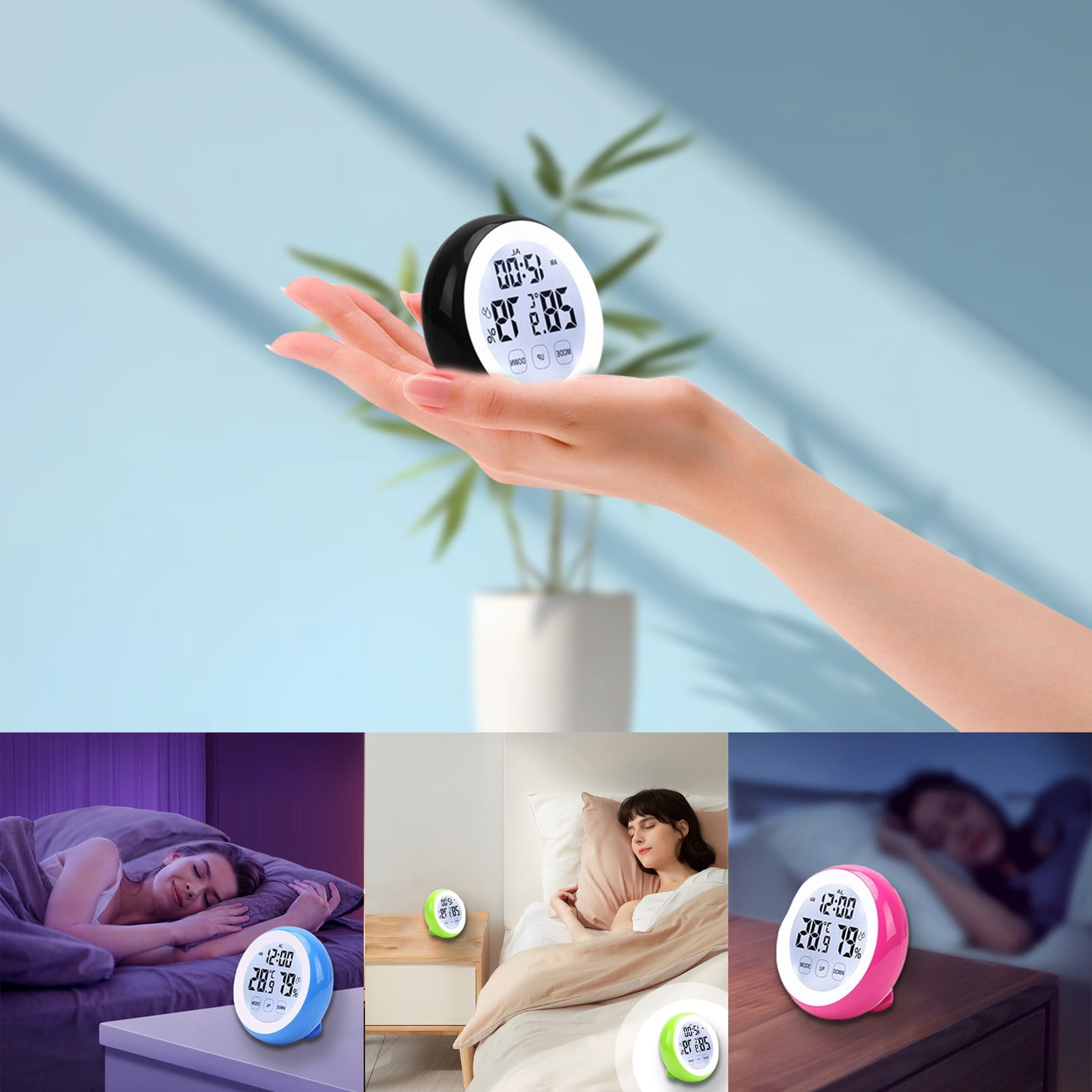 New Release, Touch - screen Thermometer Clock, Round Desk Hygrometer with Timer - For ...