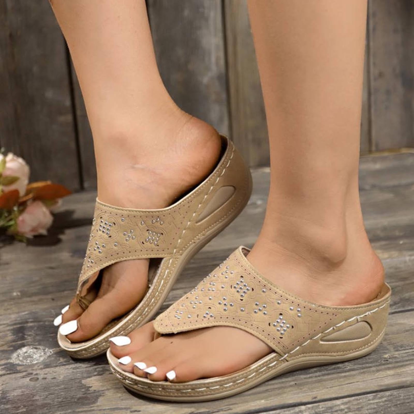 New Release,Women's Large Size Bead Decorative Wedge Slippers, Fish ...