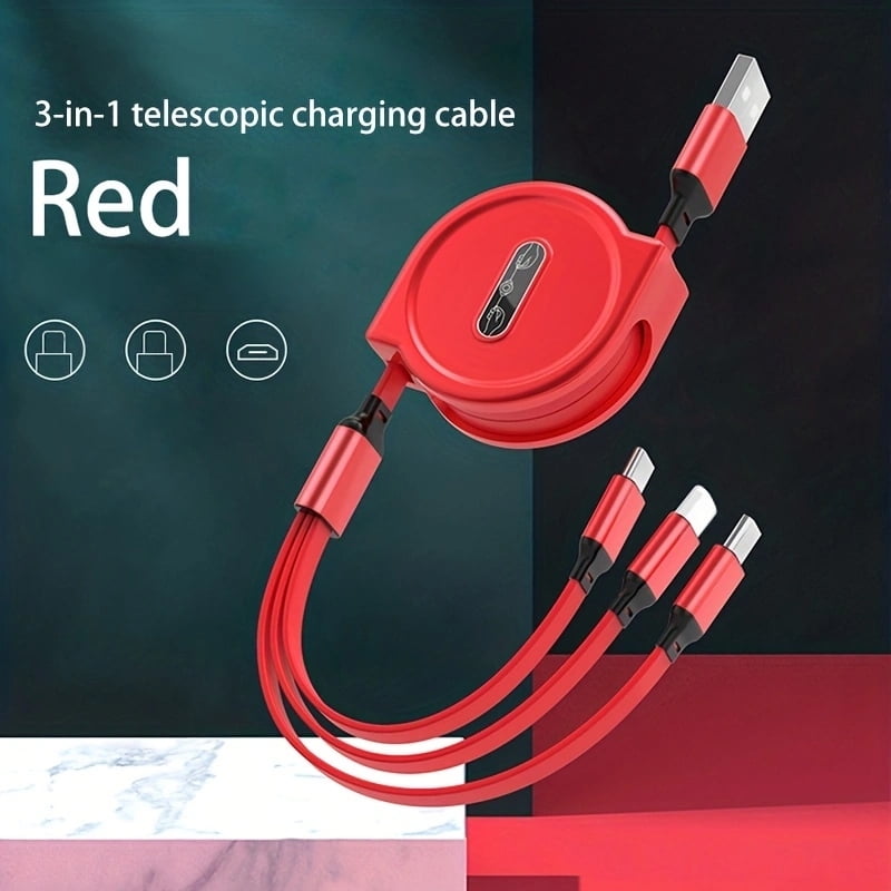 New Retractable 1-to-3 Super Fast Charging Suitable For Android TYPE-C ...