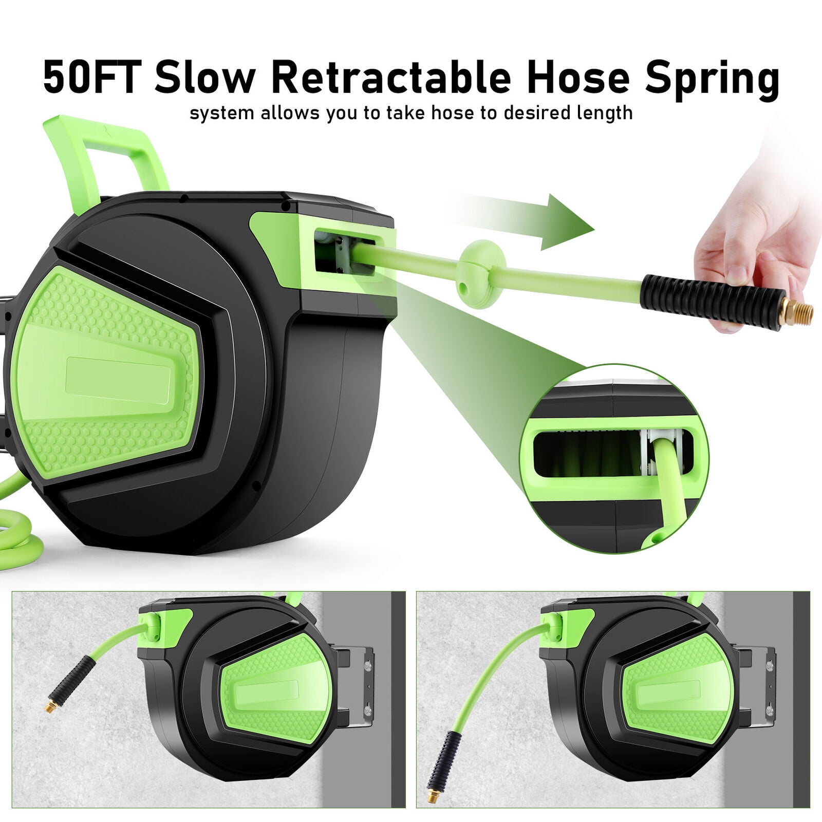 New Retractable Air Hose Reel 3/8 IN x 50 FT Hybrid Enclosed Air Hose Heavy Duty - Walmart.com