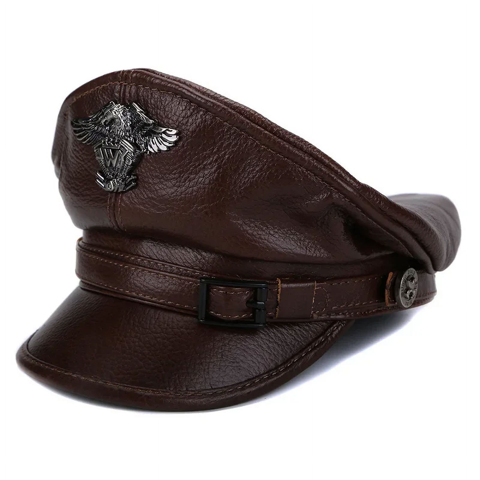 New Retro German Military Caps for Men Male Genuine Leather Flat Top ...