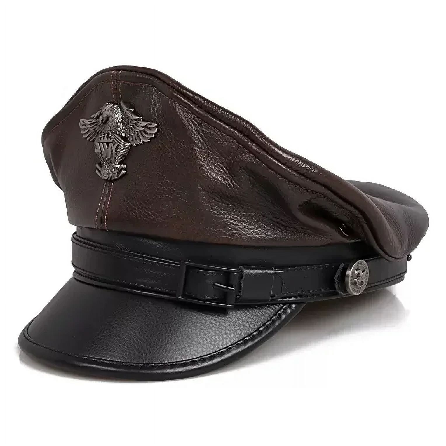 New Retro German Military Caps for Men Male Genuine Leather Flat Top ...
