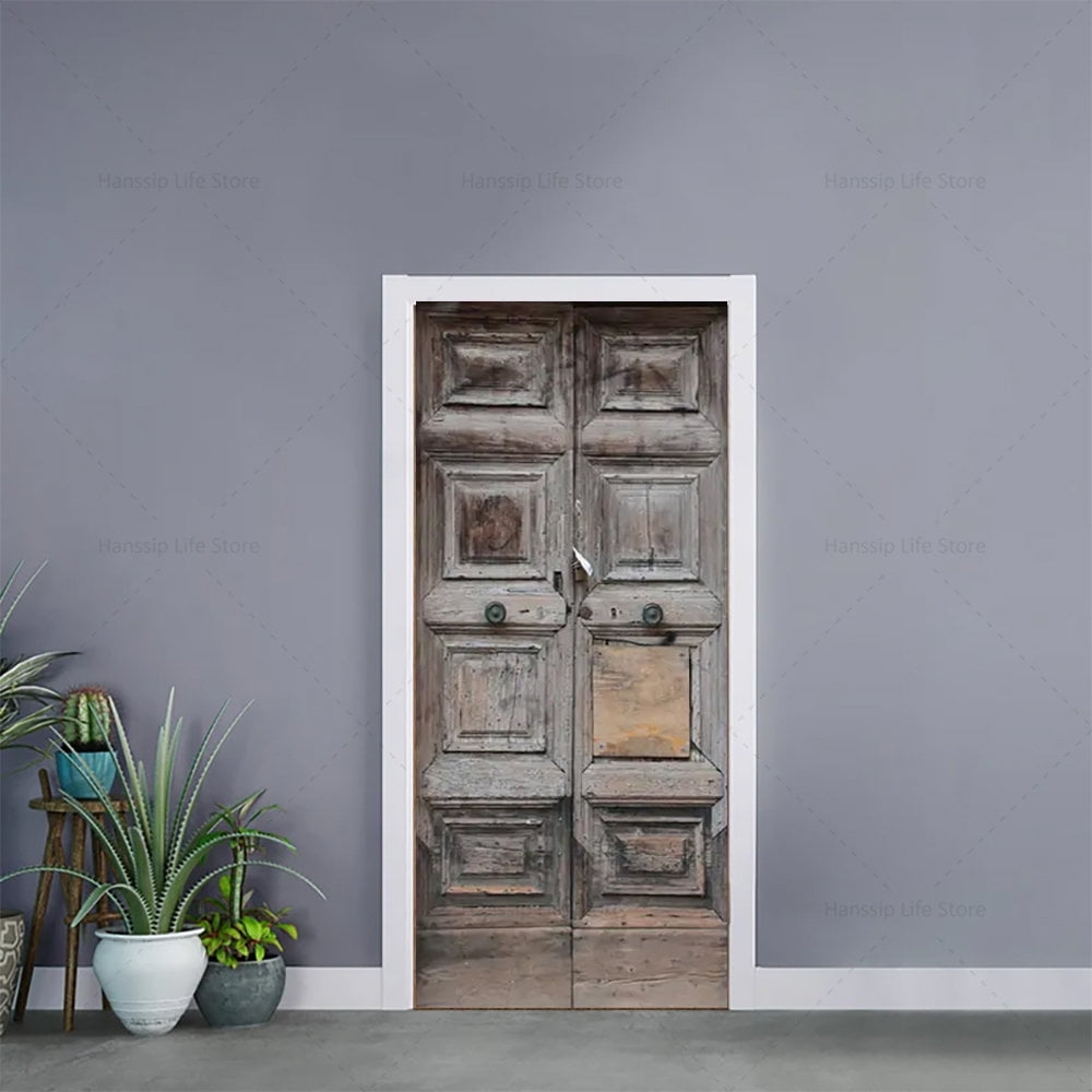 New Retro Wooden Door Stickers Wrap The Whole Door Matte PVC Material ...